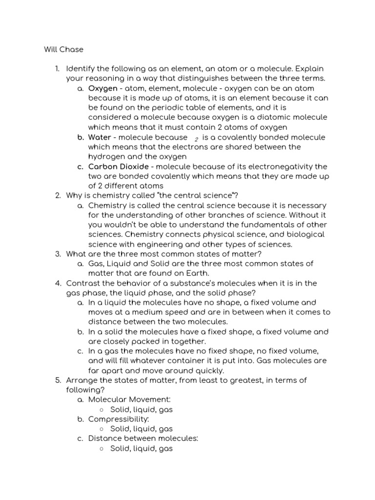 Ap Chem - Chapter 1 Reading Guide | PDF | Molecules | Chemical Compounds