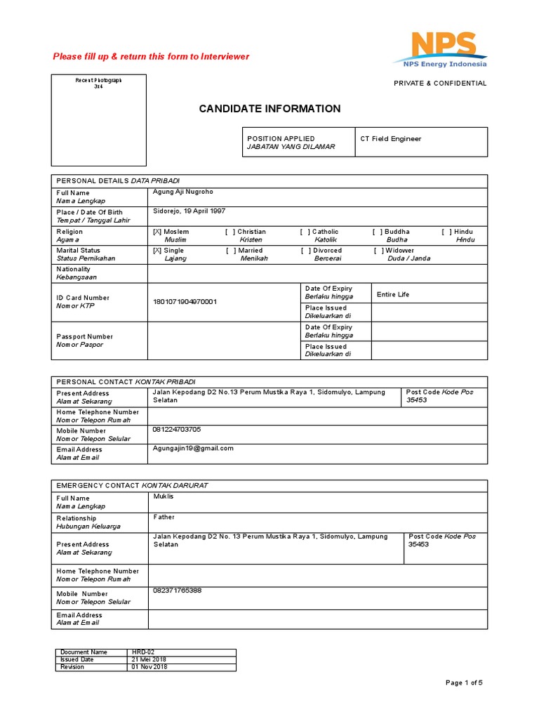 Candidate Information Form | PDF | Educational Stages