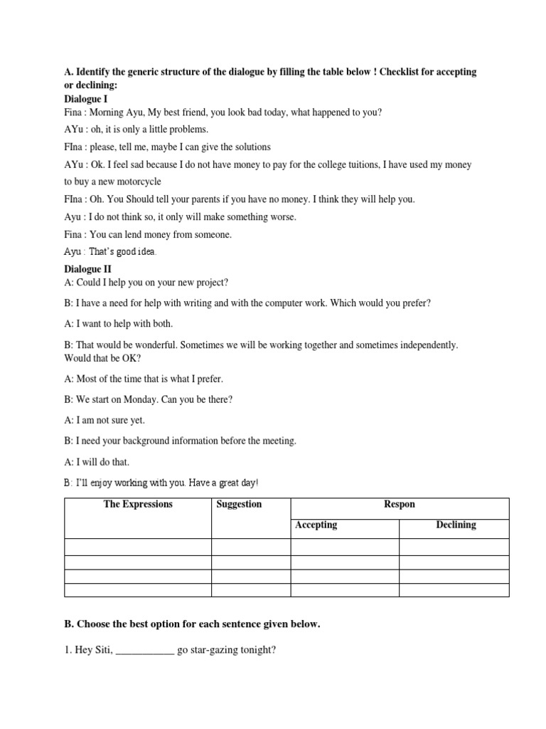 A. Identify The Generic Structure of The Dialogue by Filling The Table ...