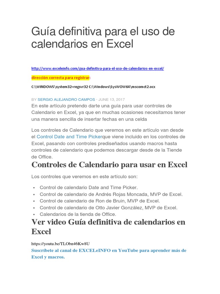 Calendarios en Excel: Guía Completa | PDF | Macro (informática ...