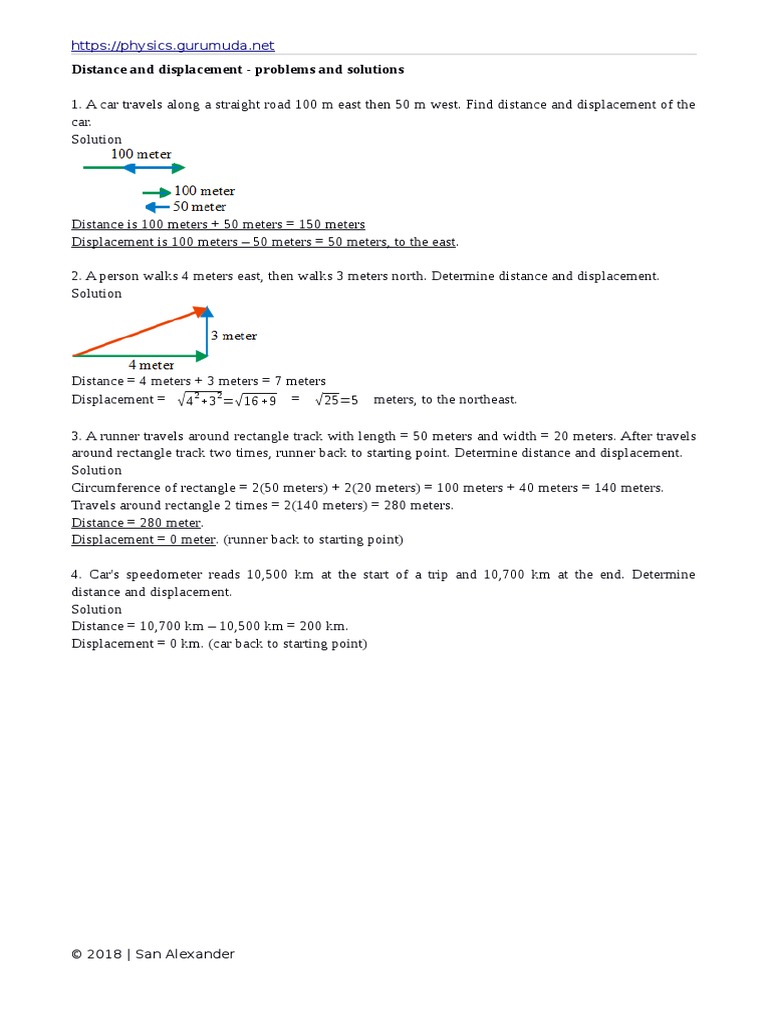 1 - Distance and Displacement Problems and Solutions PDF | PDF