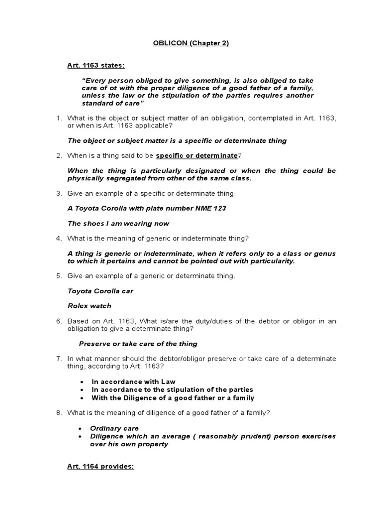 Oblicon Reviewer | PDF | Negligence | Interest