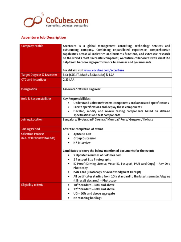 Accenture Job Description: Company Profile | PDF | Computers