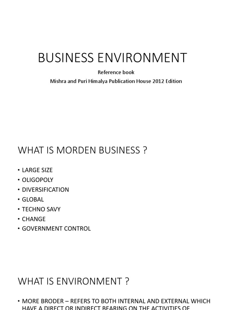 Business Environment: Reference Book Mishra and Puri Himalya ...