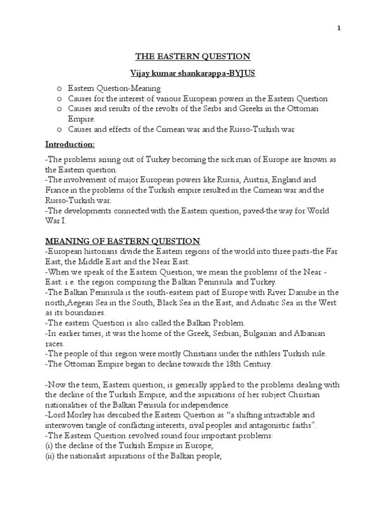 The Eastern Question Vijay Kumar shankarappa-BYJUS | PDF | Ottoman ...