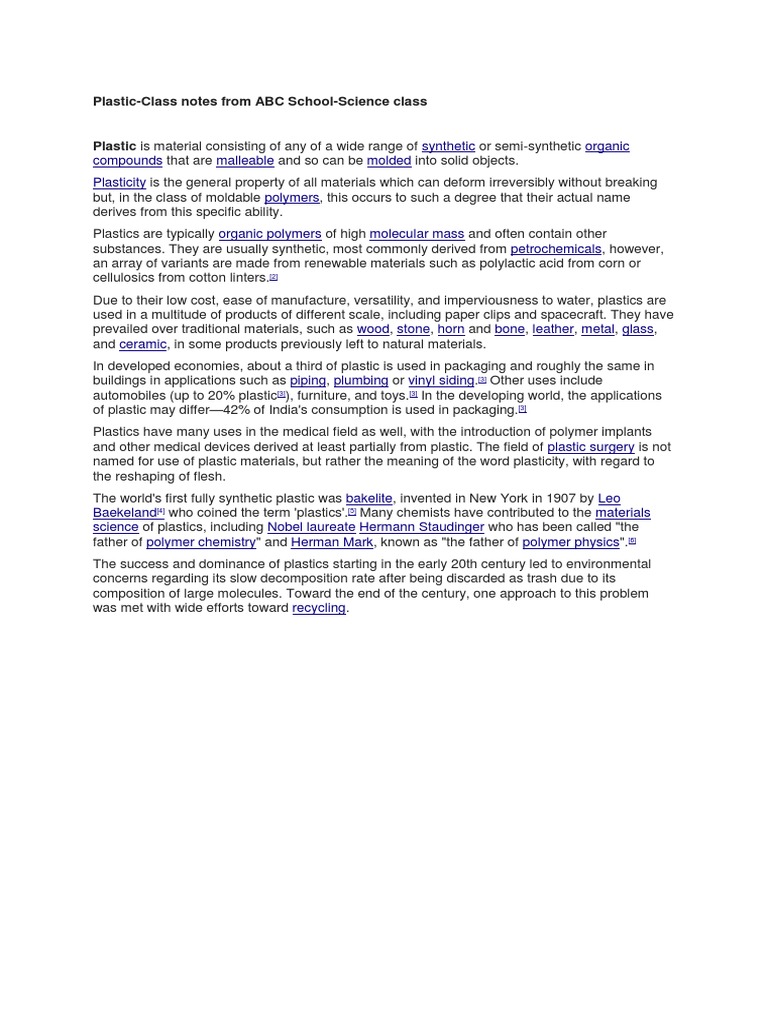 Plastic Class Notes From Science Class. | PDF