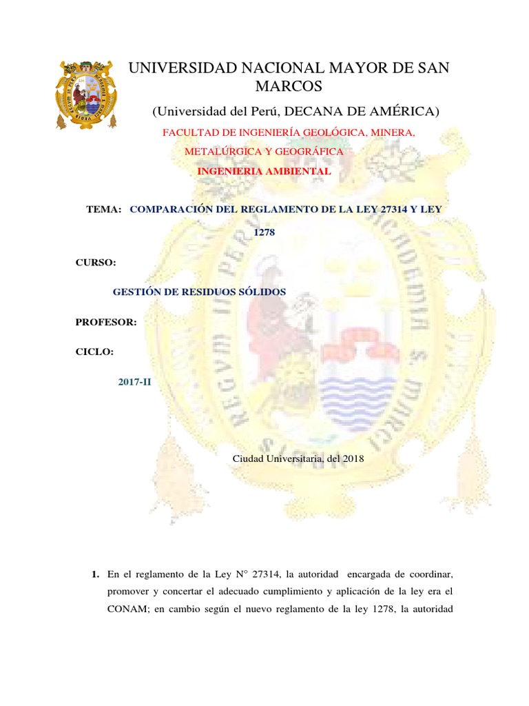Comparativa Ley 27314 y Ley 1278 Residuos | PDF | Regulación | Residuos