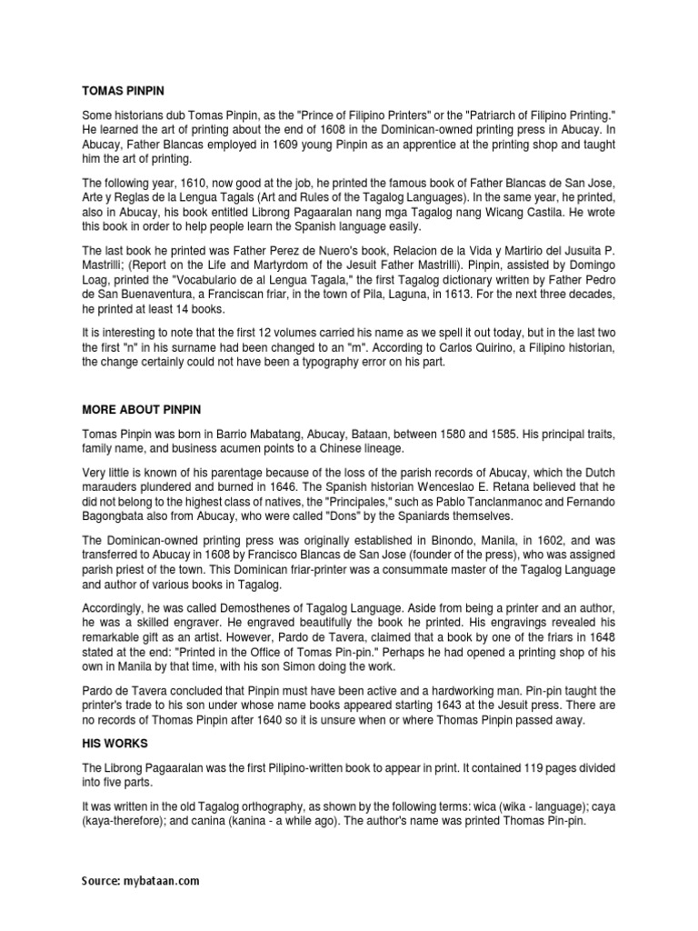 Tomas Pinpin | PDF | Philippines | Languages