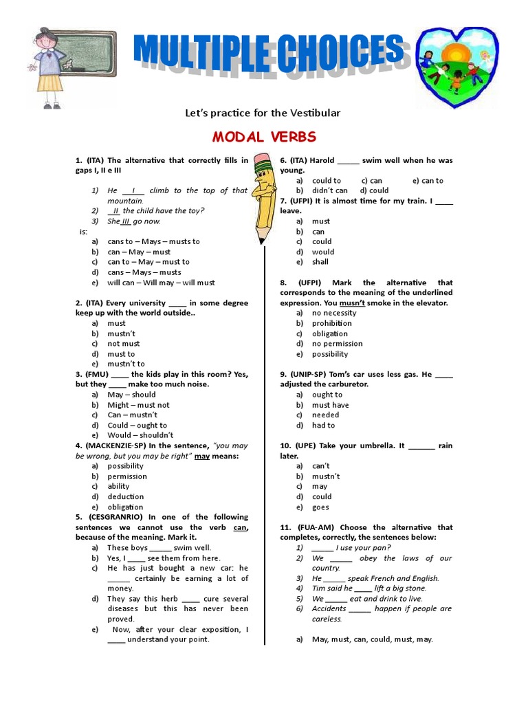 Modal Verbs Multiple Choice | PDF | Morphology | Language Mechanics