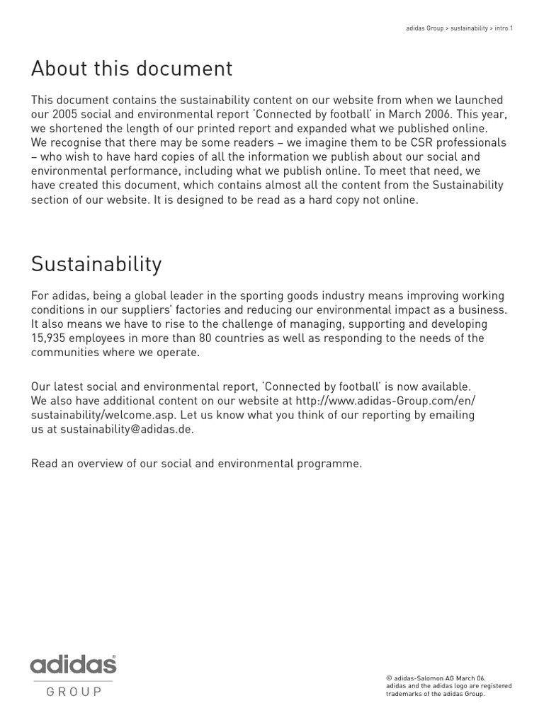 About This Document: Adidas Group Sustainability Intro 1 | PDF | Supply ...