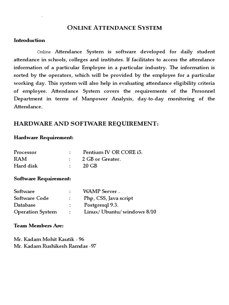 Online Attendance Management System Pdf Software Computer Engineering