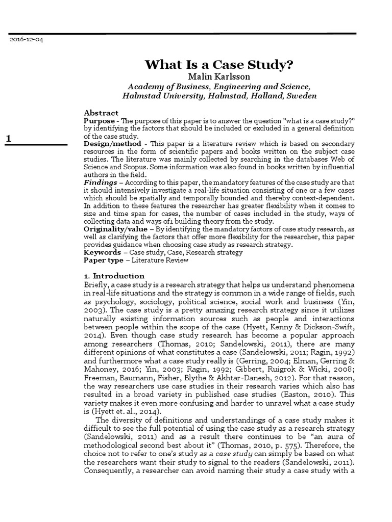What Is A Case Study?: Malin Karlsson | PDF | Case Study | Qualitative ...