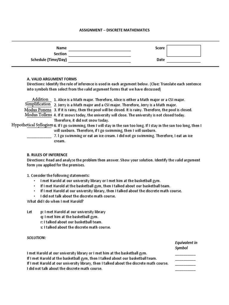 Assignment On Rules of Inference | PDF | Argument | Deductive Reasoning