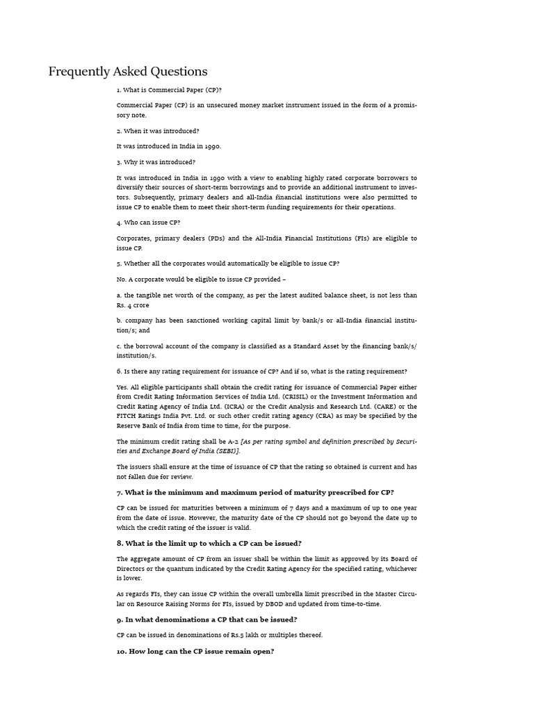 RBI Guidelines for Commercial Paper | PDF | Commercial Paper | Credit ...