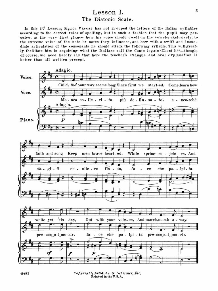 Res1080981 Vaccai Practical Method Schirmer High Soprano Tenor Lesson 1 ...
