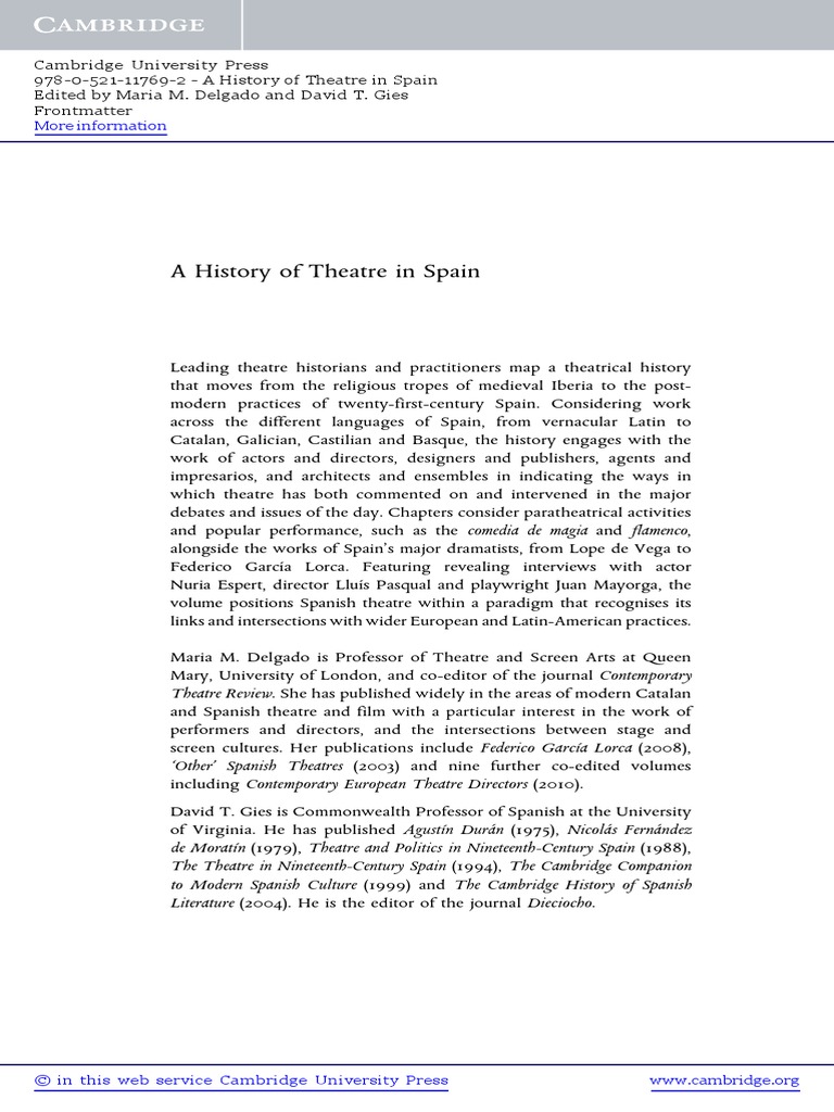 A History of Theatre in Spain | PDF | Spain | Madrid
