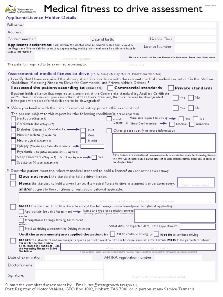 MR 68 Medical Form April 2018 | PDF | Driving | Driver's License