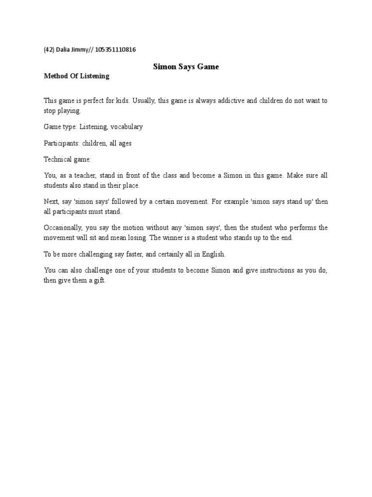 Simon Says Listening | PDF