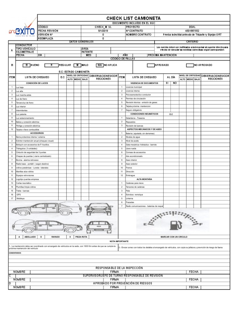 Check List Camioneta de Carga | PDF | Neumático | Industria automotriz
