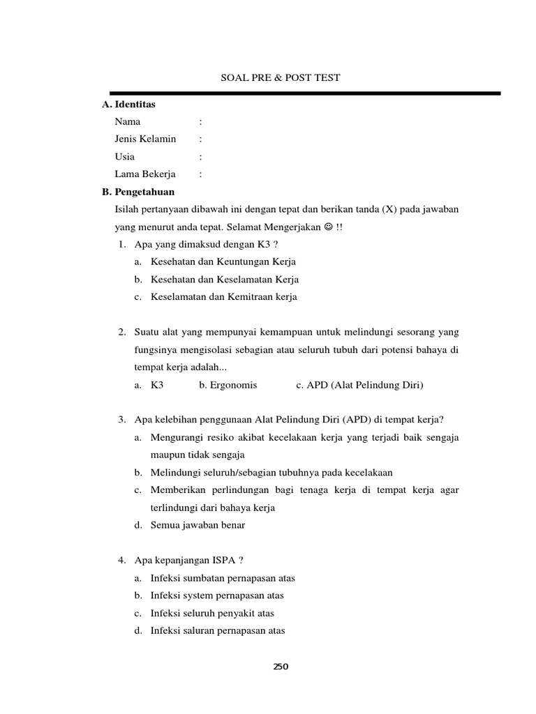 Soal K3 dan ISPA untuk Pre & Post Test | PDF