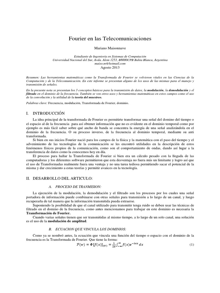 FVC-Mariano Maisonnave PDF | PDF | Transformada de Fourier | Modulación