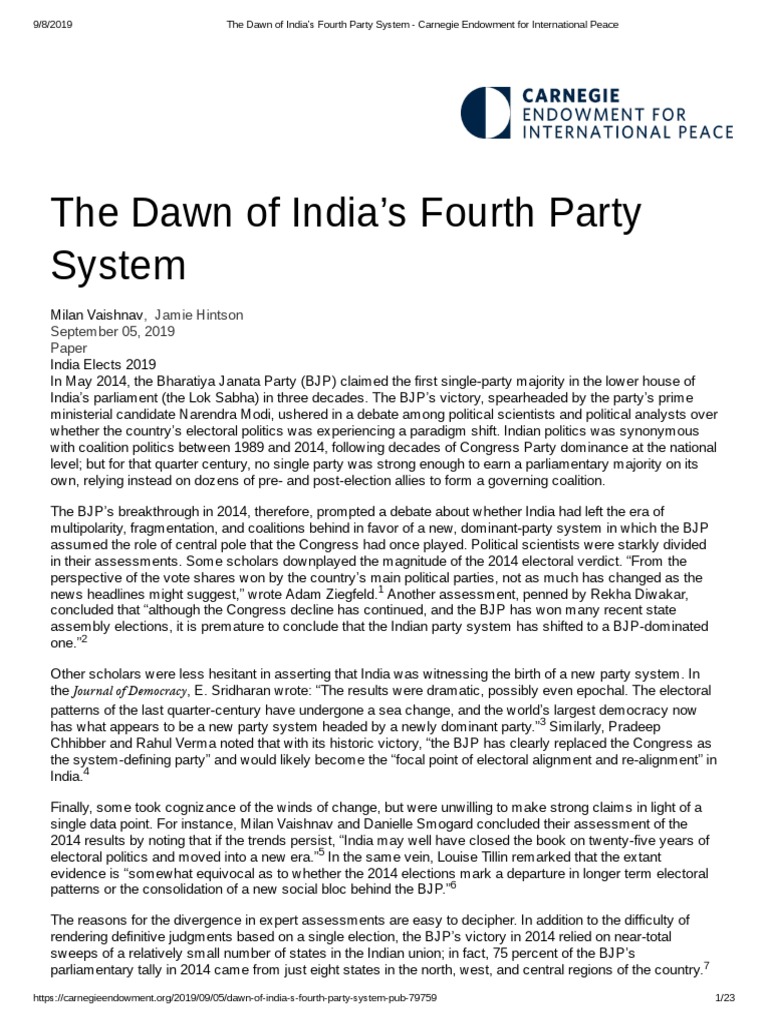 The Dawn of India's Fourth Party System - Carnegie Endowment For ...