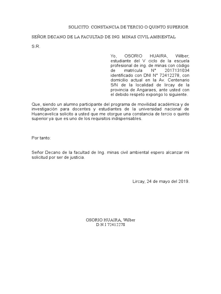 Solicitud de Tercio o Quinto Superior | PDF