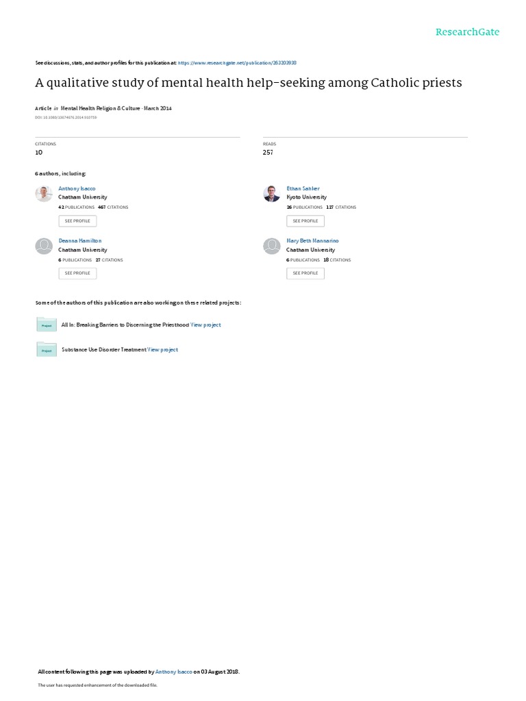 A Qualitative Study of Mental Health Help-Seeking Among Catholic ...