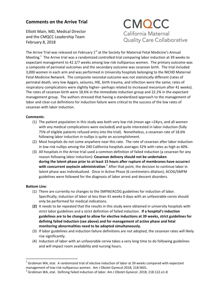 Arrive Trial | PDF | Childbirth | Caesarean Section