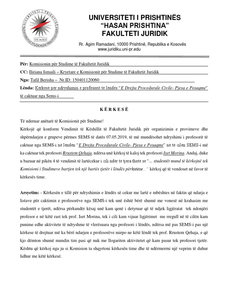 Forma e Kërkesës - Skenderbe Sadikaj1 | PDF