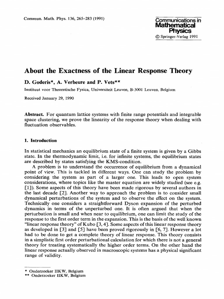 Linear Response Theory | PDF | Perturbation Theory (Quantum Mechanics ...