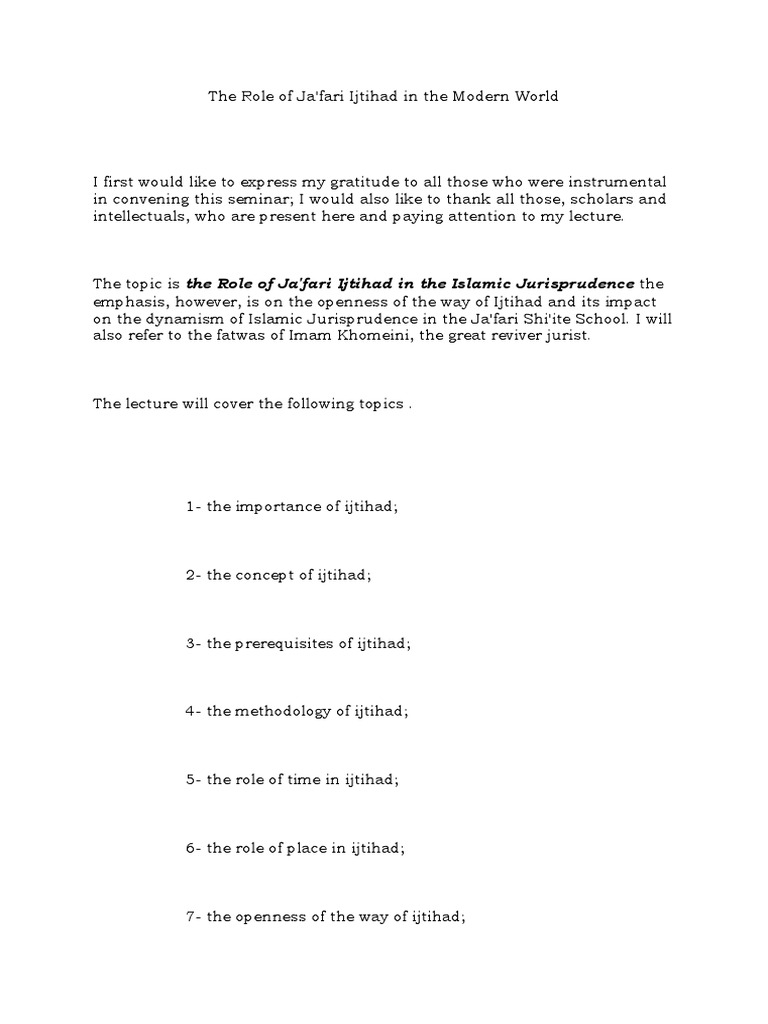 The Role of Ijtihad in Modern World | PDF | Fatwa | Hadith