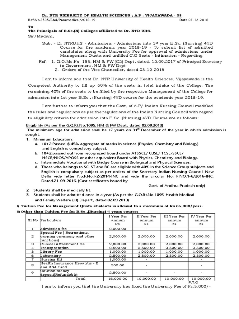 NTRUHS Admission For Nursing | PDF | Nursing