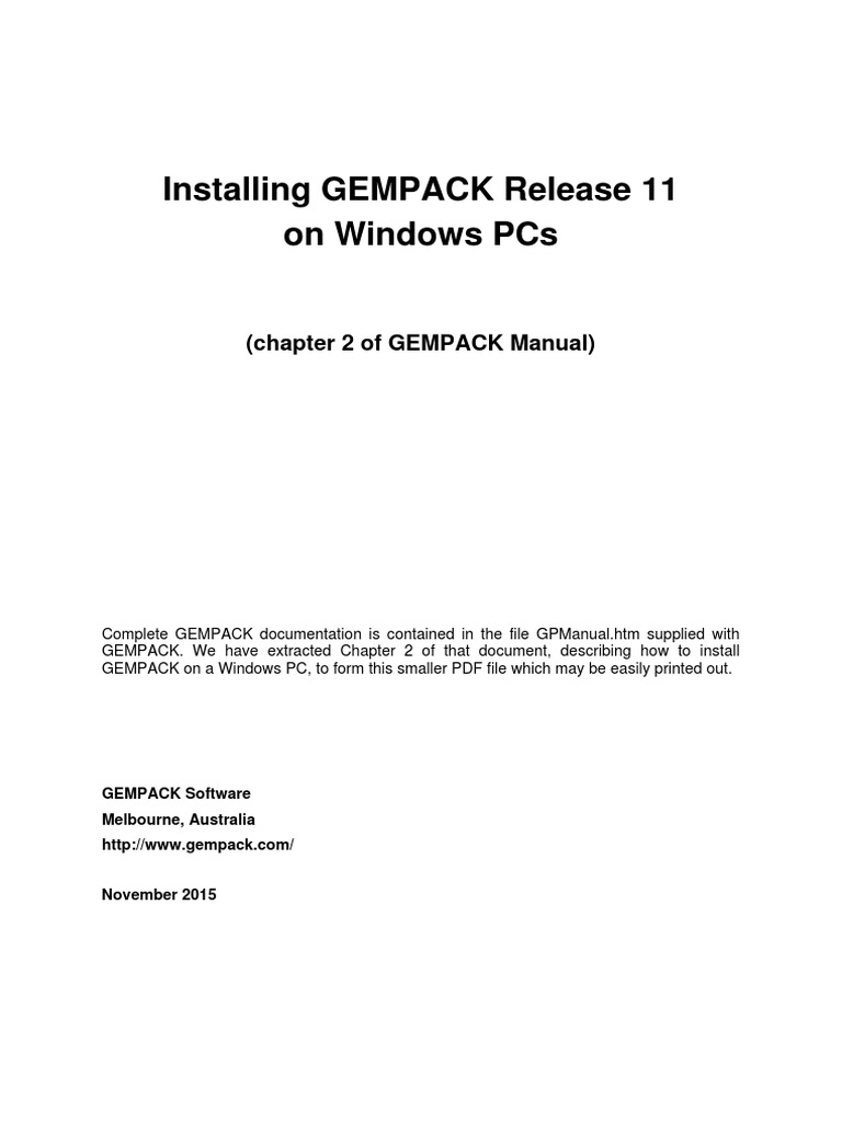 Installing Gempack Release 11 On Windows PCS: (Chapter 2 of Gempack ...