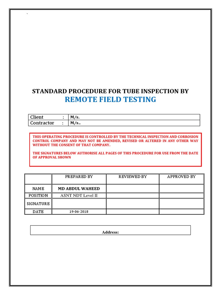 Standard Procedure for Tube Inspection by Remote Field Testing (RFT ...