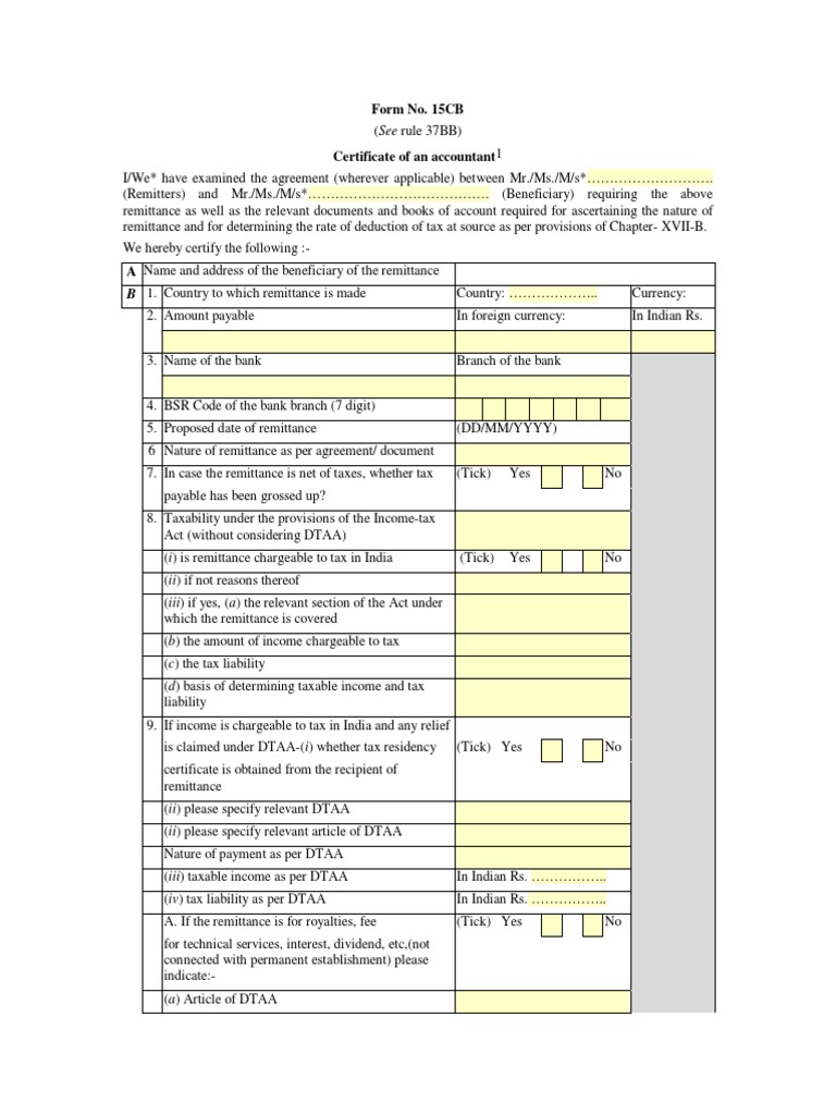 Form No. 15CB: B 1. Country To Which Remittance Is Made | Download Free ...