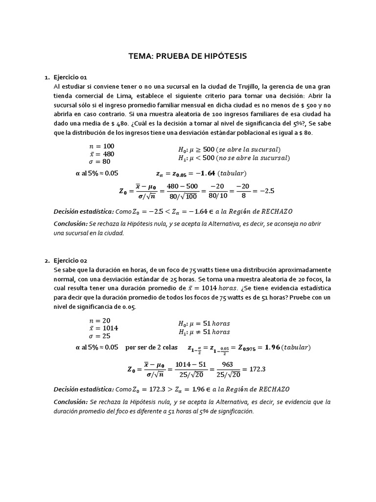 Practica 05 Prueba de Hipotesis Desarrollado | PDF | Invalidez ...