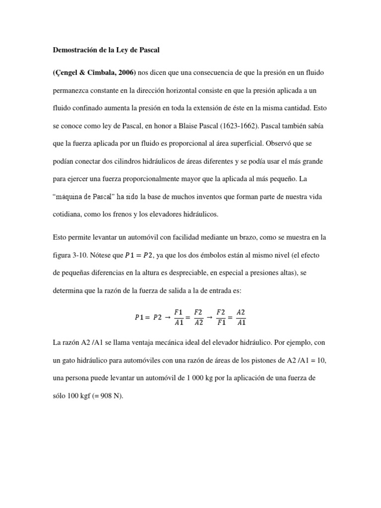Demostración de La Ley de Pascal | PDF | Fuerza | Presión
