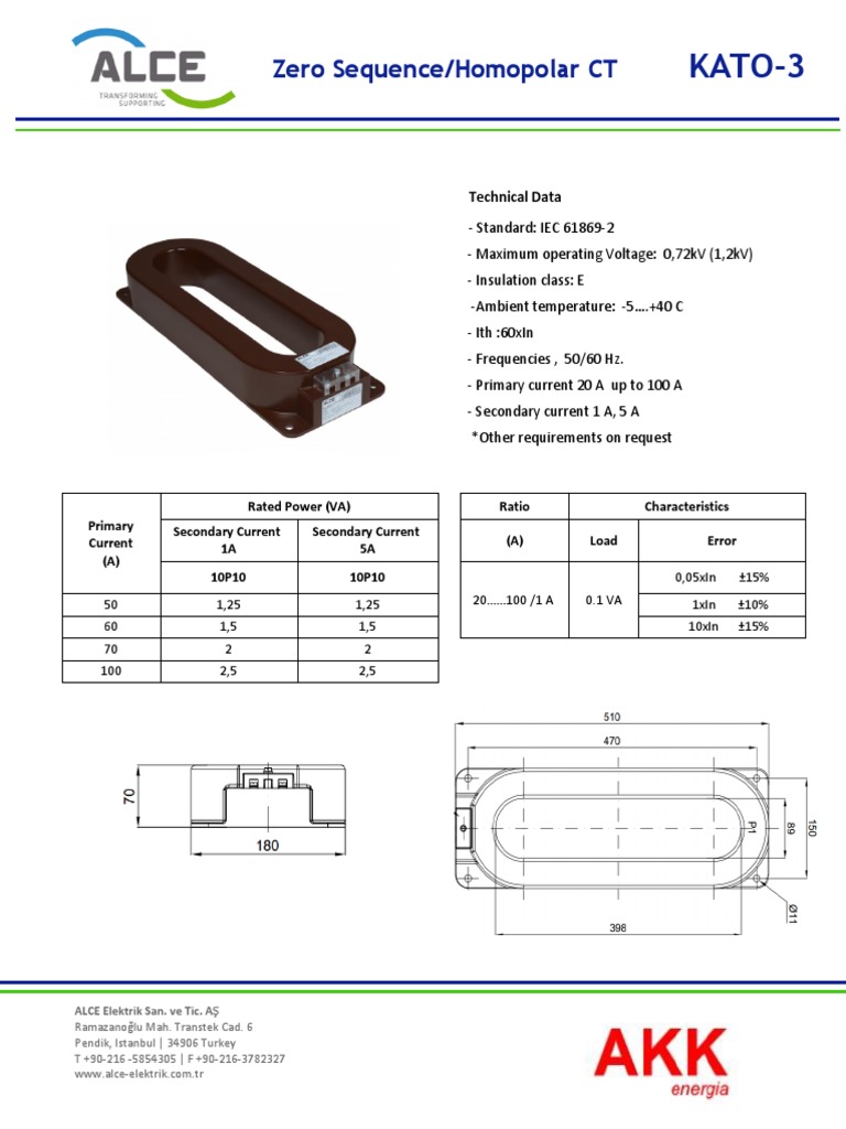 Zero Sequence CT Technical Specifications | PDF