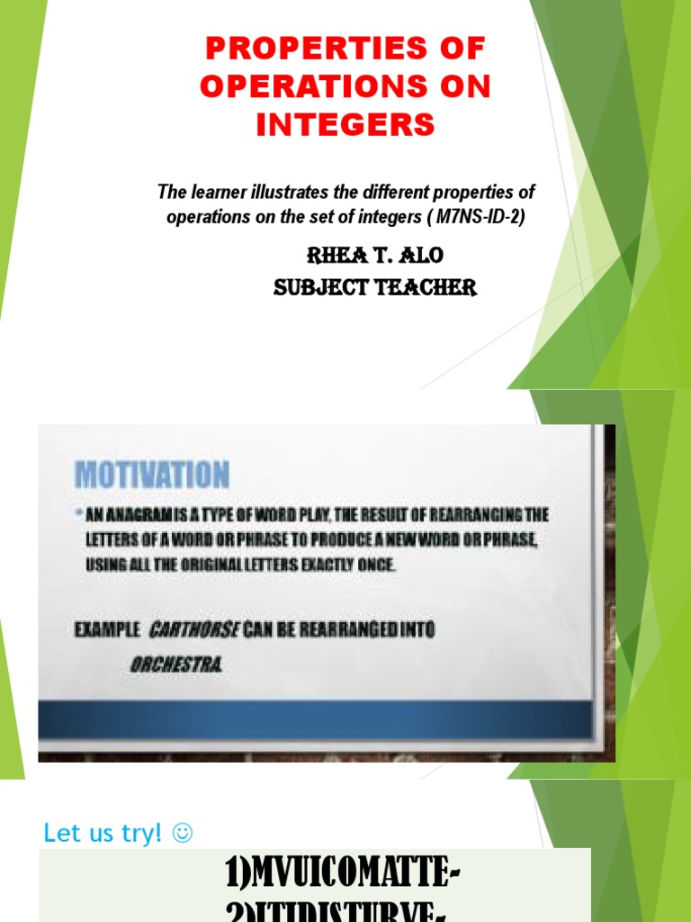 On Properties of Operation On Integers | PDF | Multiplication | Integer