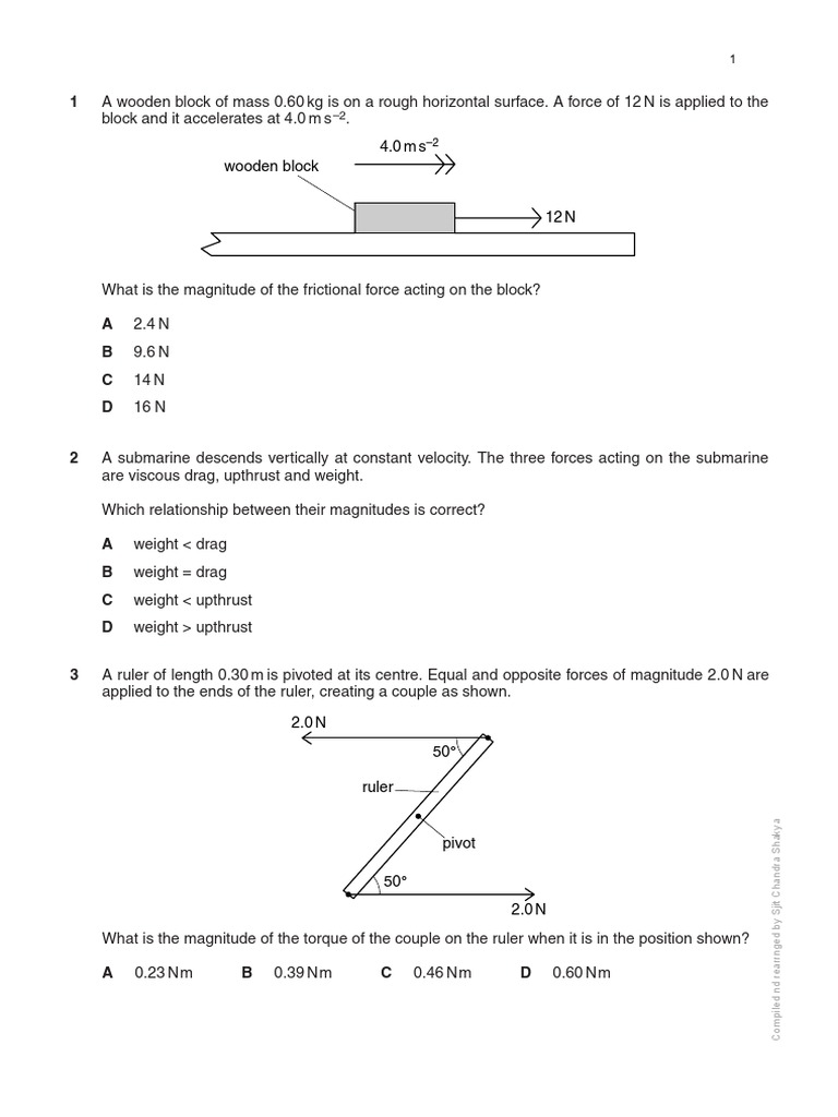 AS Physics Topic Wise Questions: Forces | PDF | Buoyancy | Force
