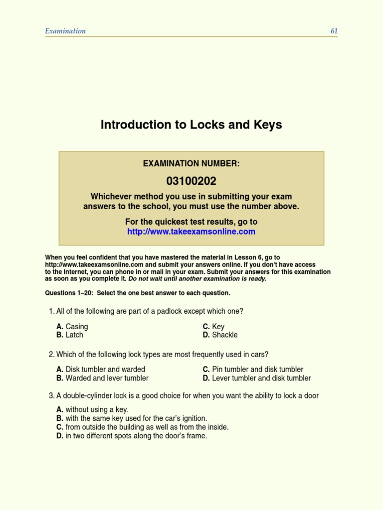 Locksmith Exam | PDF | Security Engineering | Physical Security