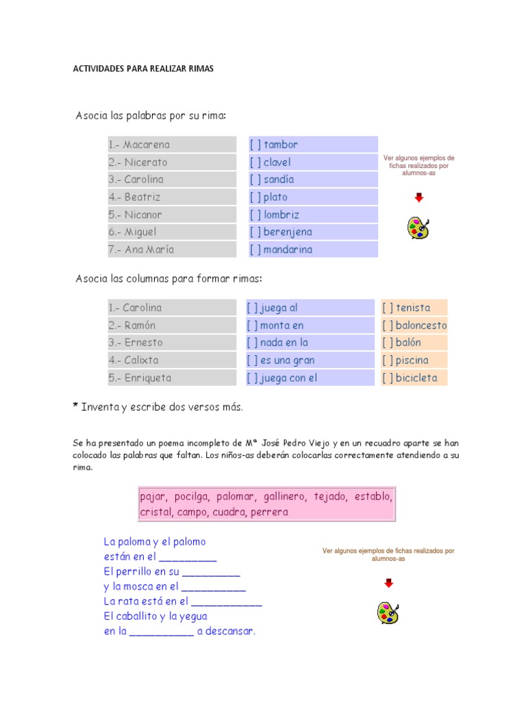 Hojas De Trabajo Para Practicar El Esquema De Rima