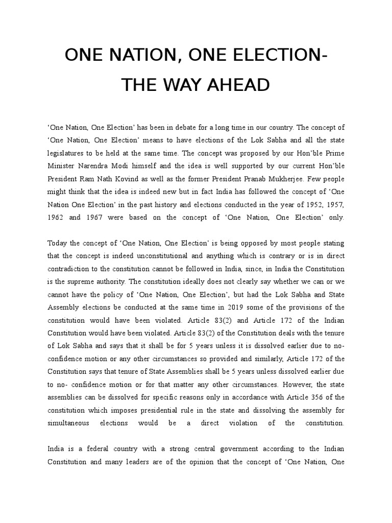 One Nation, One Election-The Way Ahead | PDF | Bharatiya Janata Party ...