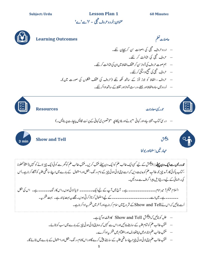 Urdu Lesson Plan 1 | PDF