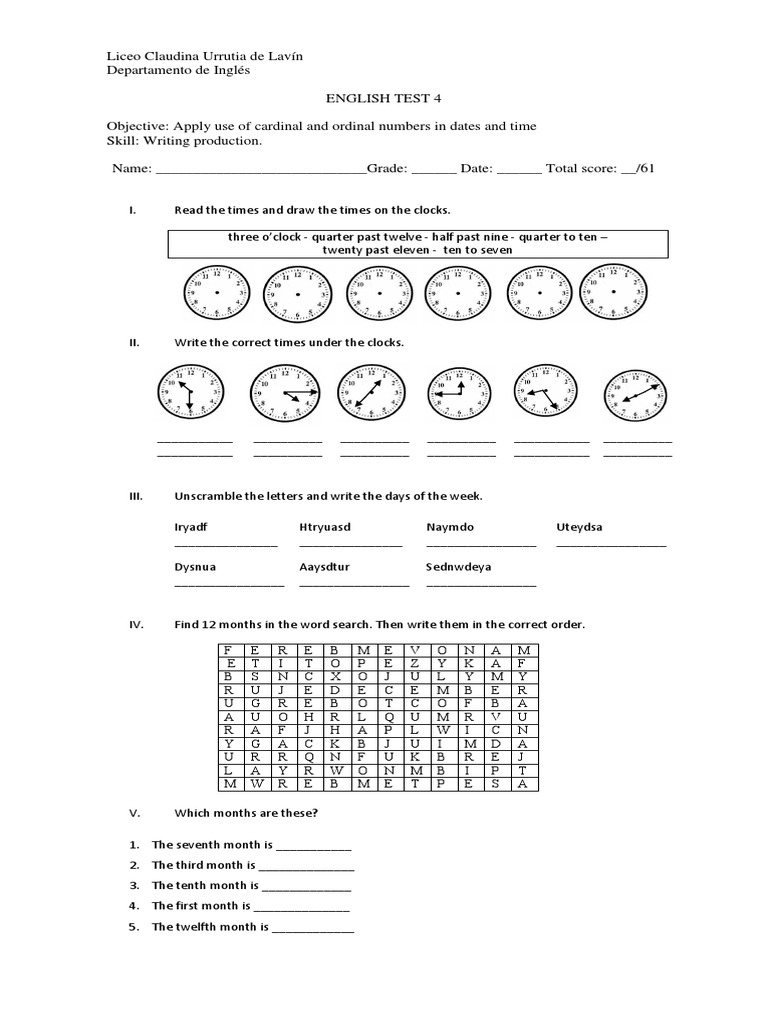 Cardinal and Ordinal Numbers in Dates and Time | PDF