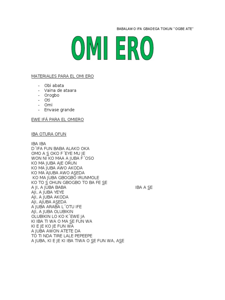 Guía del Omiero en Santería | PDF | Santeria | Religión étnica
