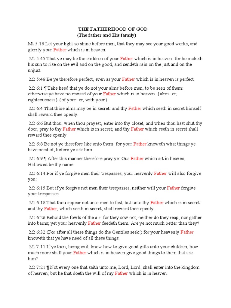 Father Father: The Fatherhood of God (The Father and His Family) | PDF ...