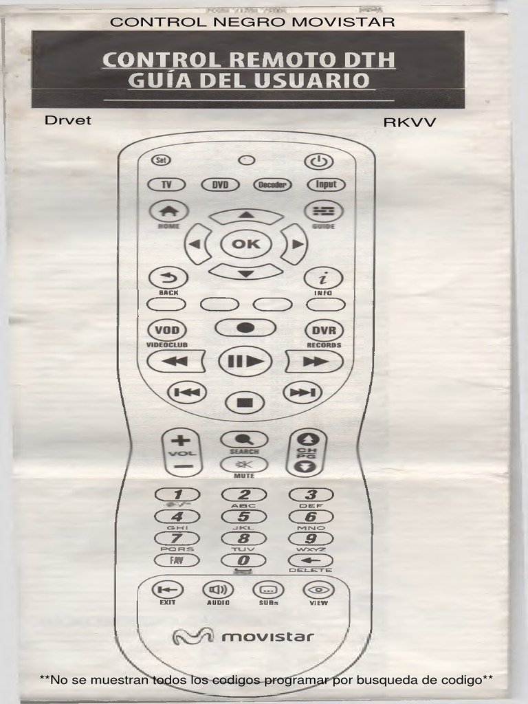 Guía de Programación Control Remoto Movistar | PDF | Control remoto ...