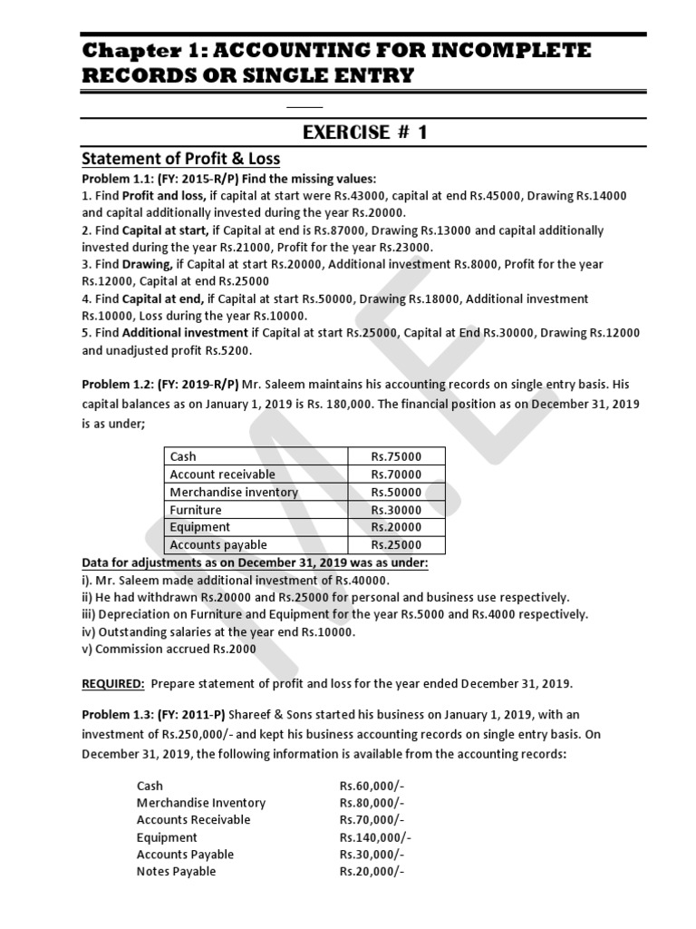 Chapter 1: Accounting For Incomplete Records or Single Entry Exercise ...